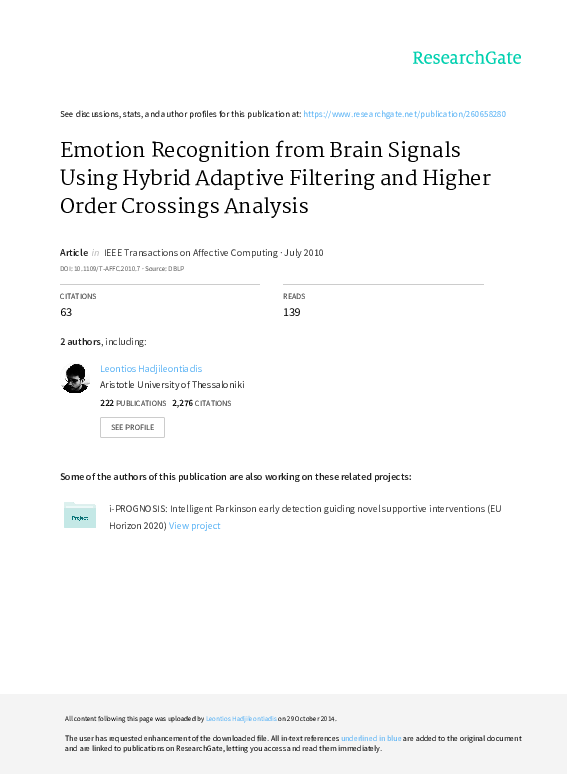 Pdf Emotion Recognition From Brain Signals Using Hybrid Adaptive