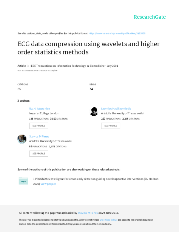 (PDF) ECG data compression using wavelets and higher order statistics methods