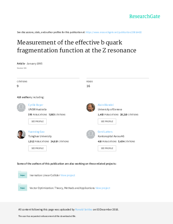 (PDF) Measurement of the effective b quark fragmentation function at the Z resonance