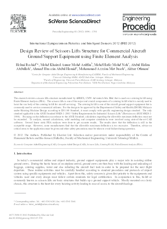 (PDF) Design Review of Scissors Lifts Structure for Commercial Aircraft Ground Support Equipment ...