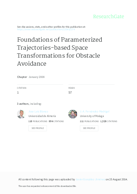 (PDF) Foundations of Parameterized Trajectories-based Space Transformations for Obstacle Avoidance