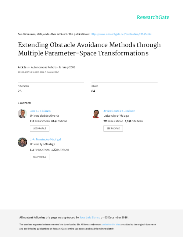 (PDF) Extending obstacle avoidance methods through multiple parameter-space transformations