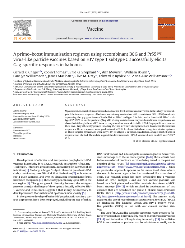 (PDF) A prime–boost immunisation regimen using recombinant BCG and Pr55 ...