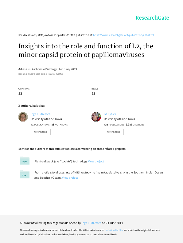 (PDF) Insights into the role and function of L2, the minor capsid ...