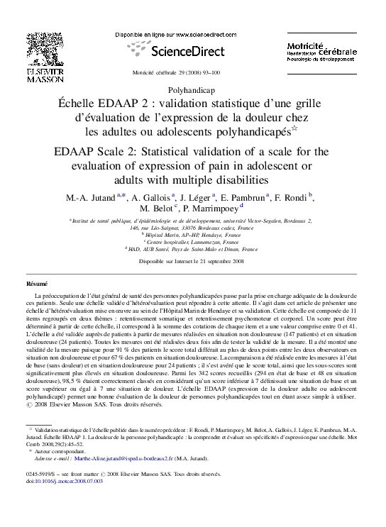 (PDF) Échelle EDAAP 2 : validation statistique d’une grille d ...