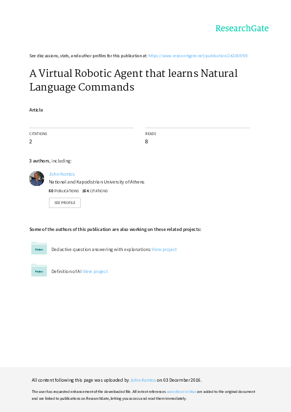 Pdf A Virtual Robotic Agent That Learns Natural Language Commands
