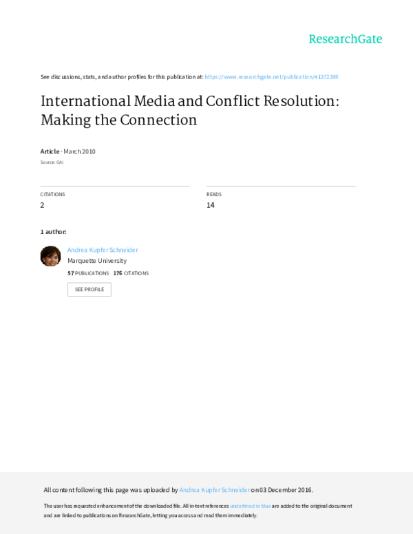 (PDF) International Media and Conflict Resolution: Making the Connection