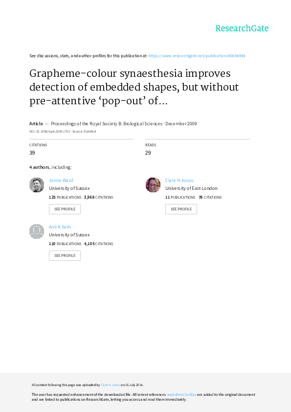 (PDF) Grapheme-colour synaesthesia improves detection of embedded ...