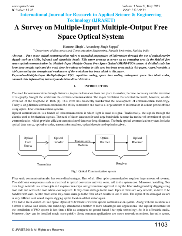 (PDF) MIMO Free Space Optical Communication Survey
