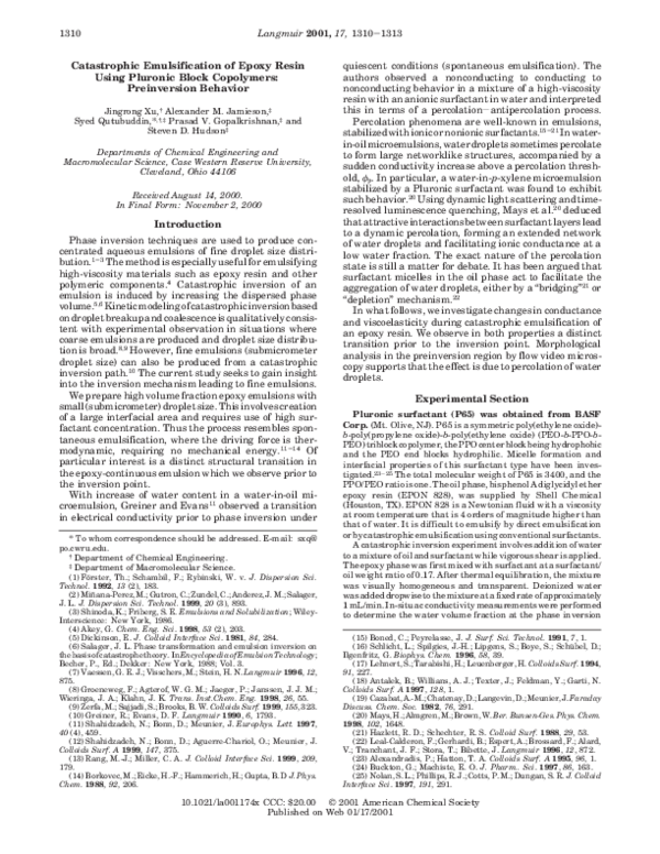 (PDF) Catastrophic emulsification of epoxy resin using pluronic block ...