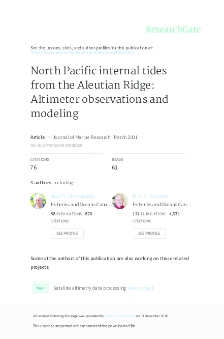 (PDF) North Pacific internal tides from the Aleutian Ridge: Altimeter ...