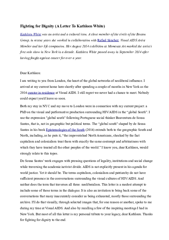(PDF) "Fighting for Dignity (A Letter To Kathleen White)." In Visual ...