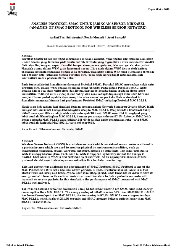 (PDF) ANALISIS PROTOKOL SMAC UNTUK JARINGAN SENSOR NIRKABEL (ANALYSIS OF SMAC PROTOCOL FOR ...