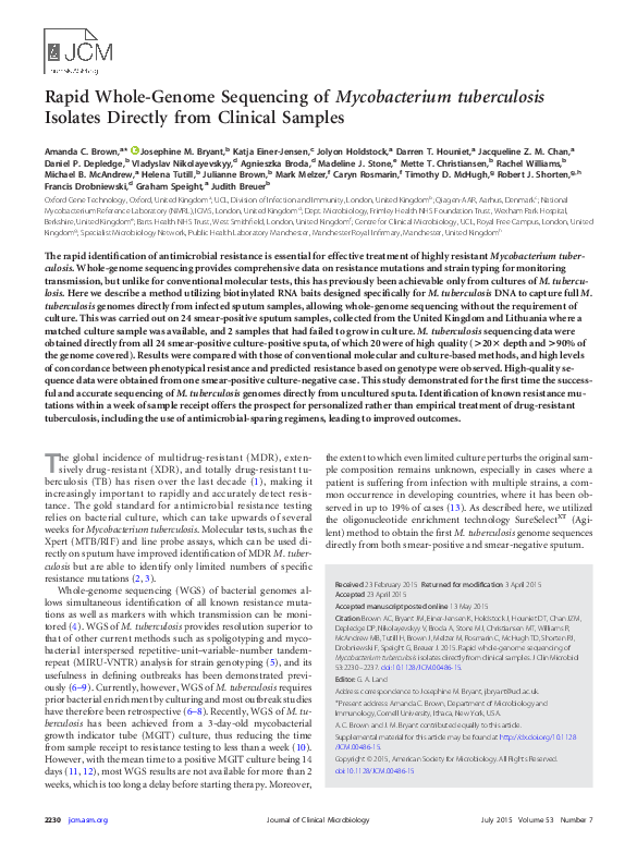 (PDF) Rapid Whole-Genome Sequencing of Mycobacterium tuberculosis ...