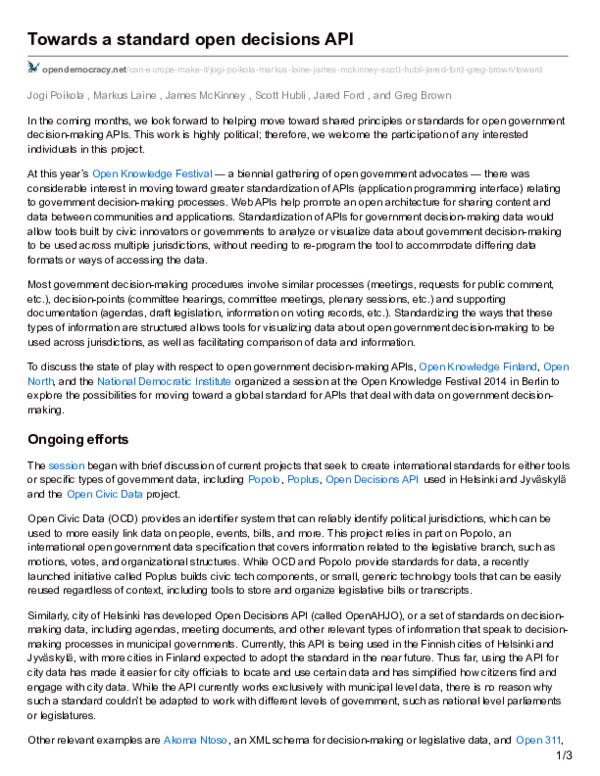 (PDF) Towards a standard open decisions API