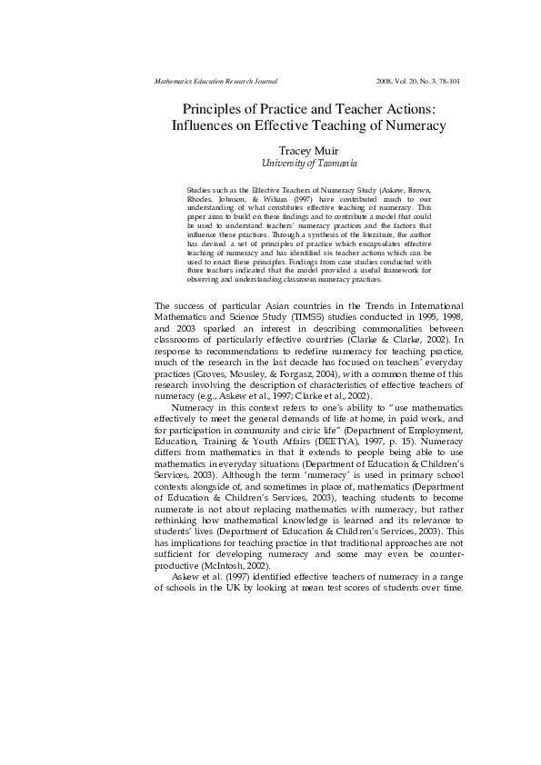 (PDF) Principles of practice and teacher actions: Influences on ...