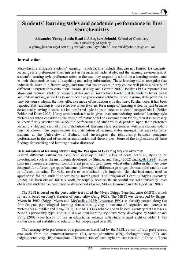 (PDF) THE IMPACT OF LEARNING STYLES ON STUDENT'S ACADEMIC PERFORMANCE | Nafiseh Zarei and ...