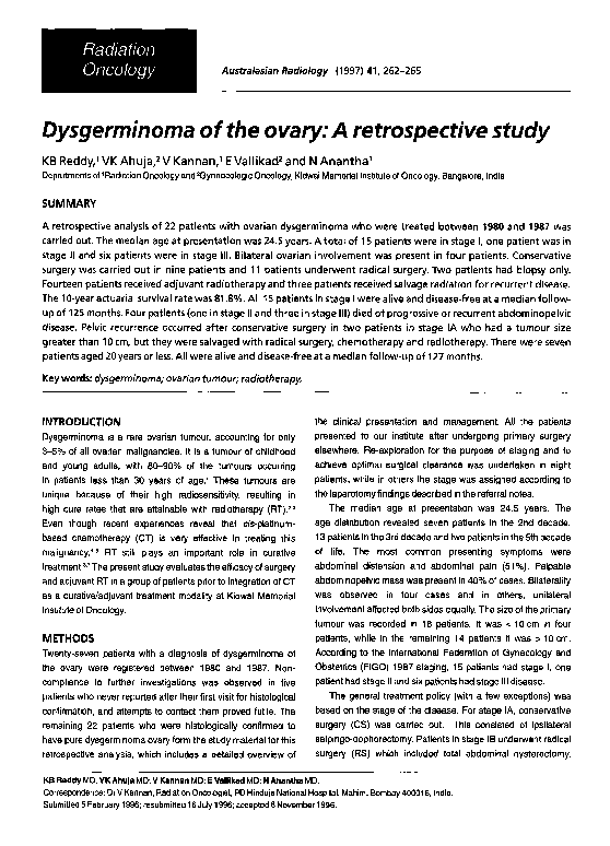 (PDF) Dysgerminoma of the ovary: A retrospective study