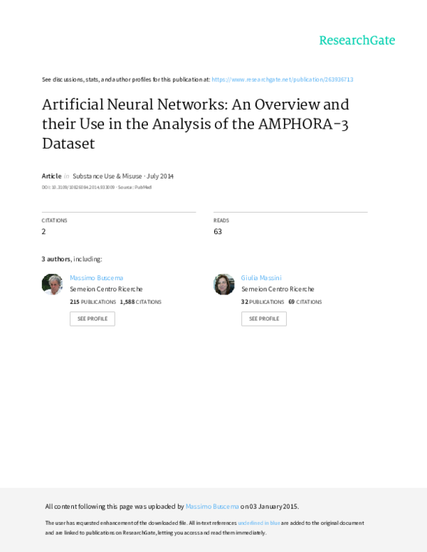 (PDF) Artificial Neural Networks: an overview and their use in the analysis of the AMPHORA-3 dataset