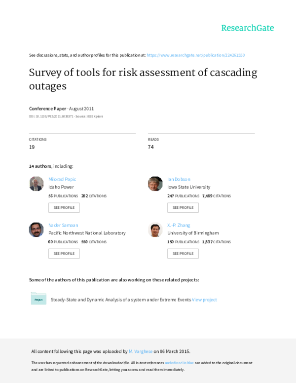 (PDF) Survey of tools for risk assessment of cascading outages