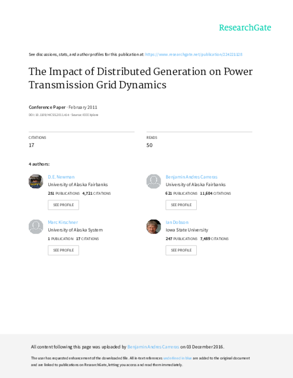 Pdf The Impact Of Distributed Generation On Power Transmission Grid Dynamics
