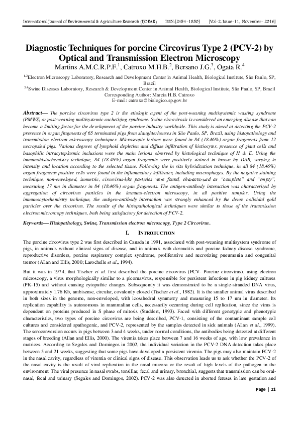 (PDF) Diagnostic Techniques for porcine Circovirus Type 2 (PCV-2) by ...