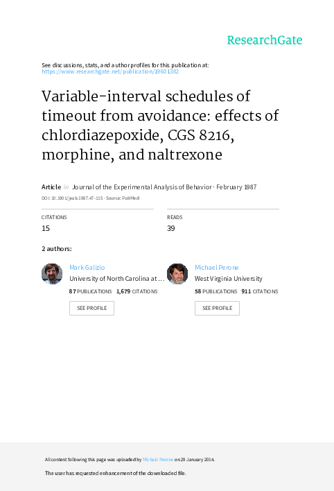 (PDF) Variable-interval schedules of timeout from avoidance: Effects of anxiolytic and ...