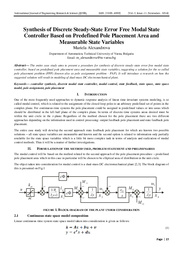 (PDF) Synthesis of Discrete Steady-State Error Free Modal State ...