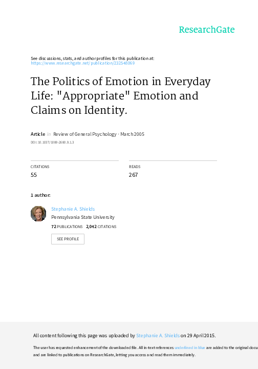 (PDF) The Politics of Emotion in Everyday Life:" Appropriate" Emotion ...