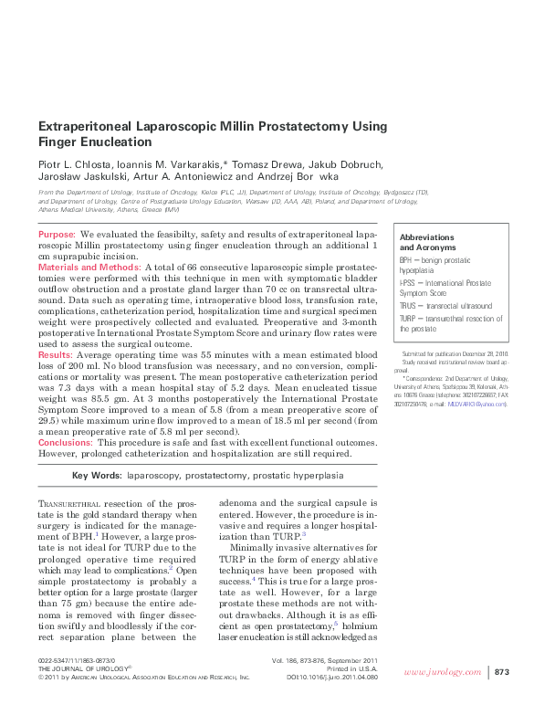 (PDF) Extraperitoneal Laparoscopic Millin Prostatectomy Using Finger ...