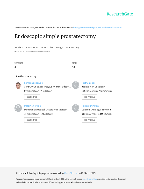 (PDF) Endoscopic Treatment for BPH Symptoms