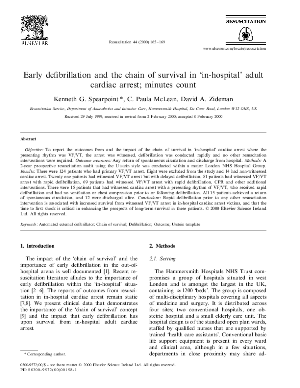 (PDF) Early defibrillation and the chain of survival in 'in-hospital ...