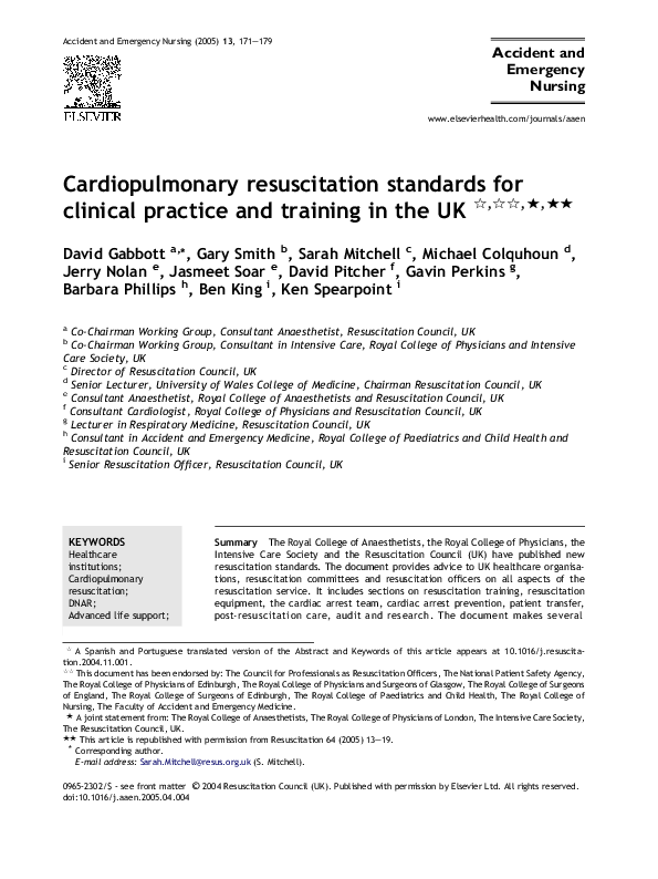 (PDF) Cardiopulmonary resuscitation standards for clinical practice and ...