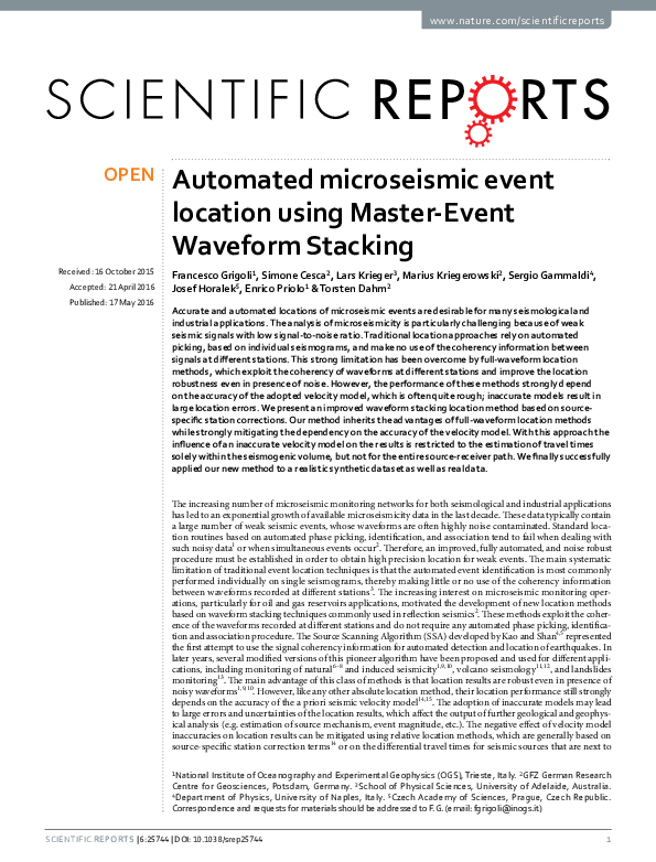 Pdf Automated Microseismic Event Location Using Master Event Waveform