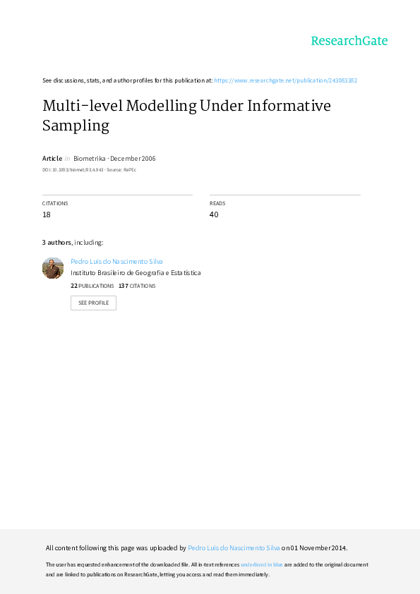 (PDF) Multi-level modelling under informative sampling