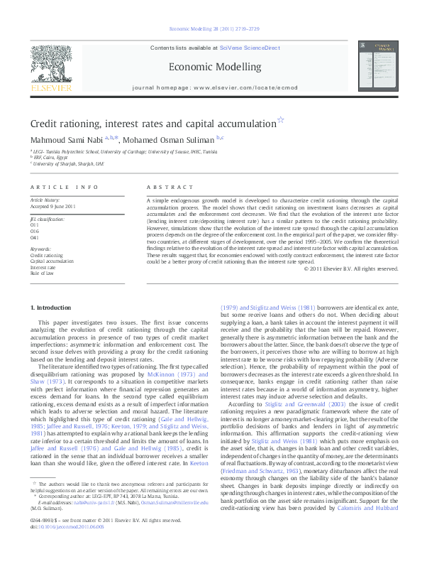 (PDF) Credit rationing, interest rates and capital accumulation