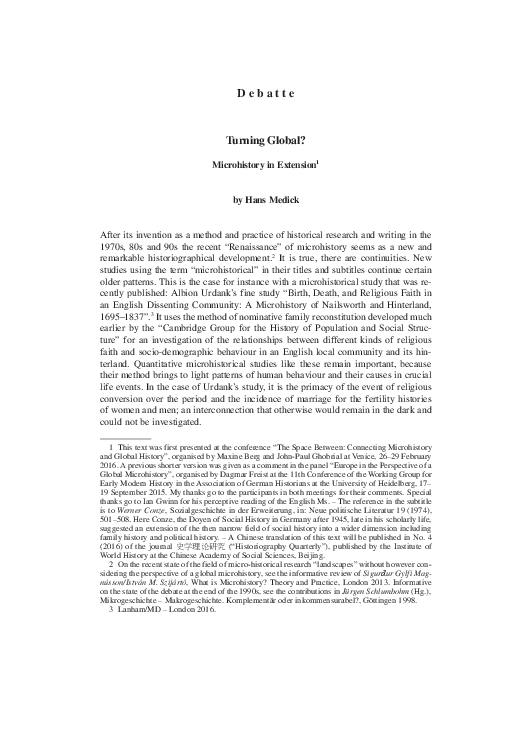 (PDF) D e b a t t e Turning Global? Microhistory in Extension 1, in ...