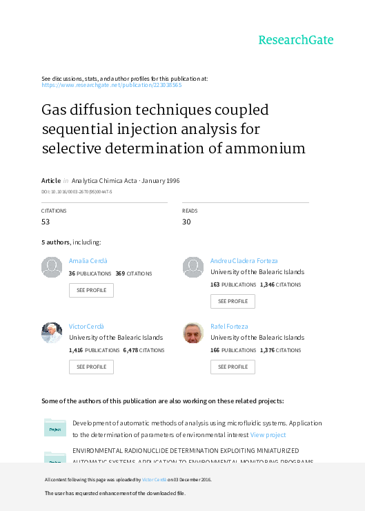 Pdf Gas Diffusion Techniques Coupled Sequential Injection Analysis For Selective Determination