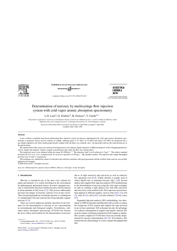 Pdf Determination Of Mercury By Multisyringe Flow Injection System With Cold Vapor Atomic