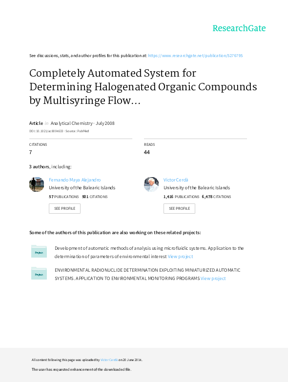 Pdf Completely Automated System For Determining Halogenated Organic Compounds By Multisyringe
