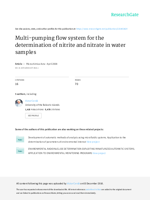 Pdf Multi Pumping Flow System For The Determination Of Nitrite And Nitrate In Water Samples