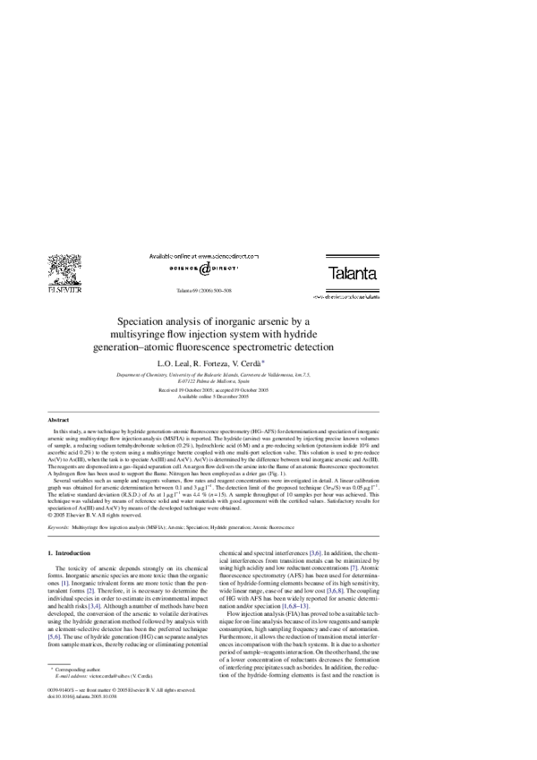 Pdf Speciation Analysis Of Inorganic Arsenic By A Multisyringe Flow