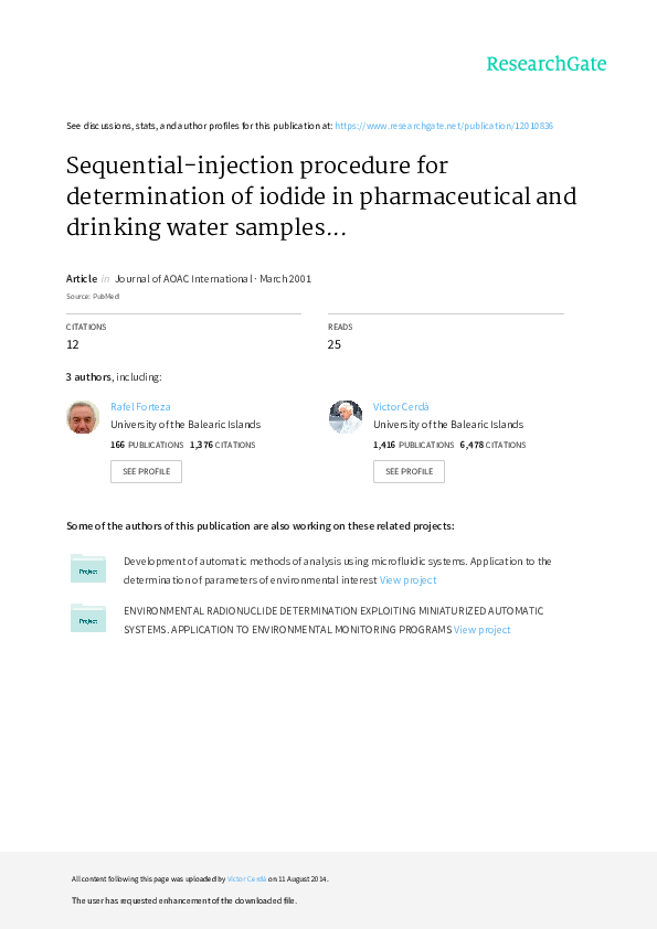 Pdf Sequential Injection Procedure For Determination Of Iodide In