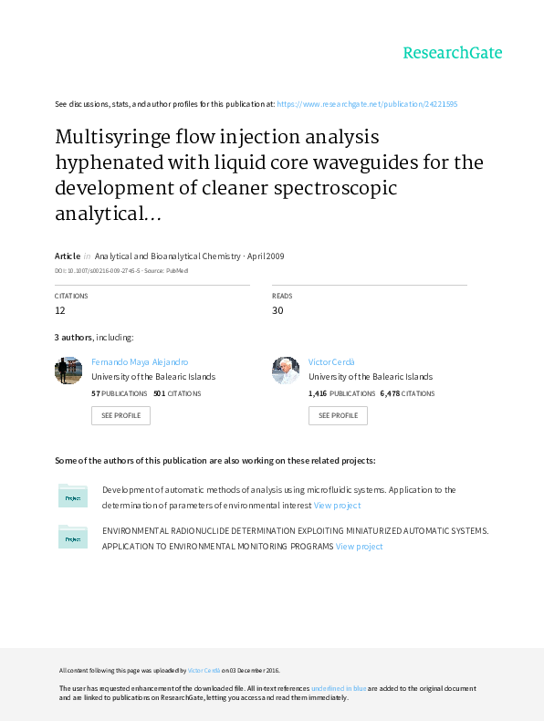 Pdf Multisyringe Flow Injection Analysis Hyphenated With Liquid Core Waveguides For The
