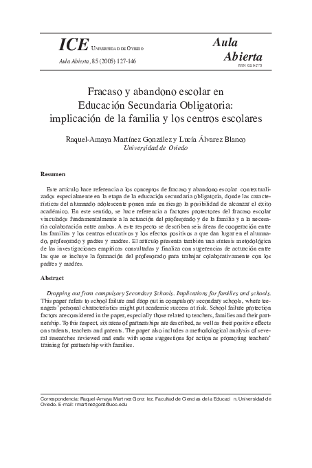 (PDF) Fracaso y abandono escolar en Educación Secundaria Obligatoria: implicación de la familia ...