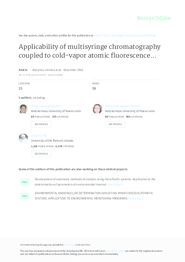 (PDF) Applicability of multisyringe chromatography coupled to cold ...