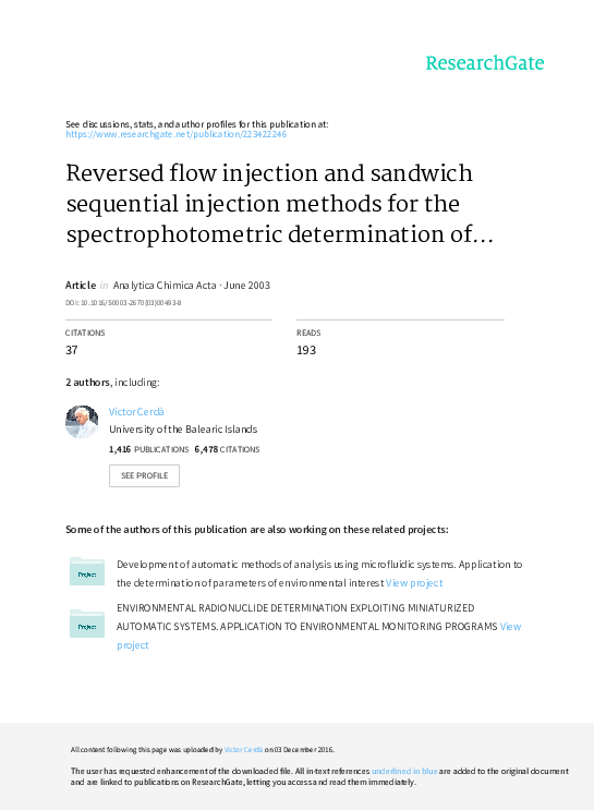 (PDF) Reversed flow injection and sandwich sequential injection methods for the ...