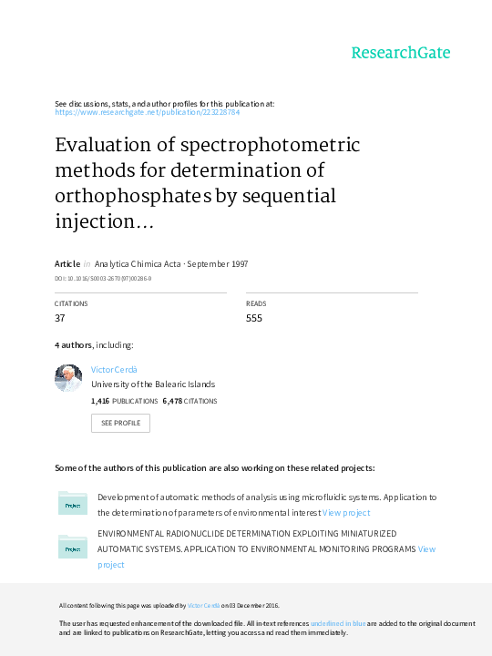 Pdf A Modified Single Solution Method For The Determination Of Phosphate In Natural Waters