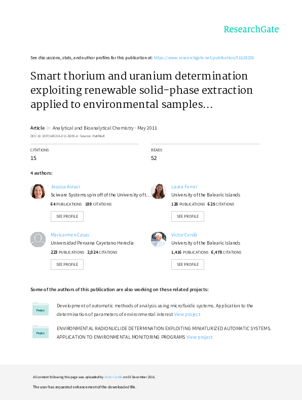 (PDF) Smart thorium and uranium determination exploiting renewable solid-phase extraction ...