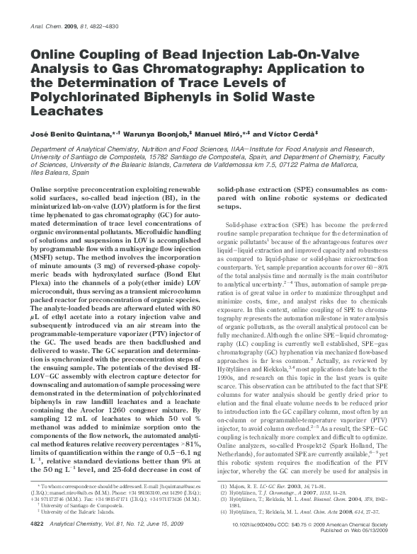 Pdf Online Coupling Of Bead Injection Lab On Valve Analysis To Gas Chromatography Application